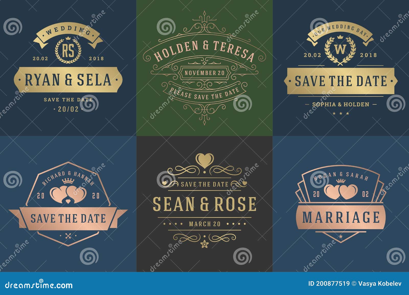 Wedding Invitations Save the Date Logos and Badges Vector Elegant ...