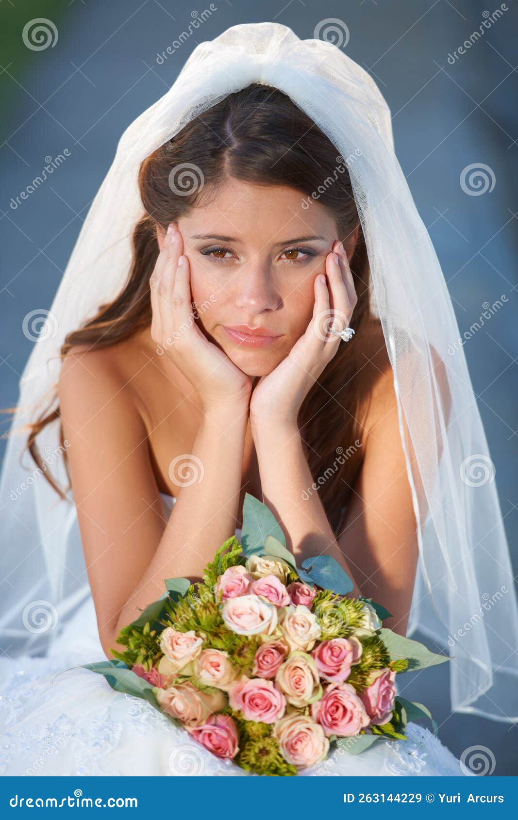Wedding Jitters. a Sad-looking Young Bride on Her Wedding Day. Stock ...