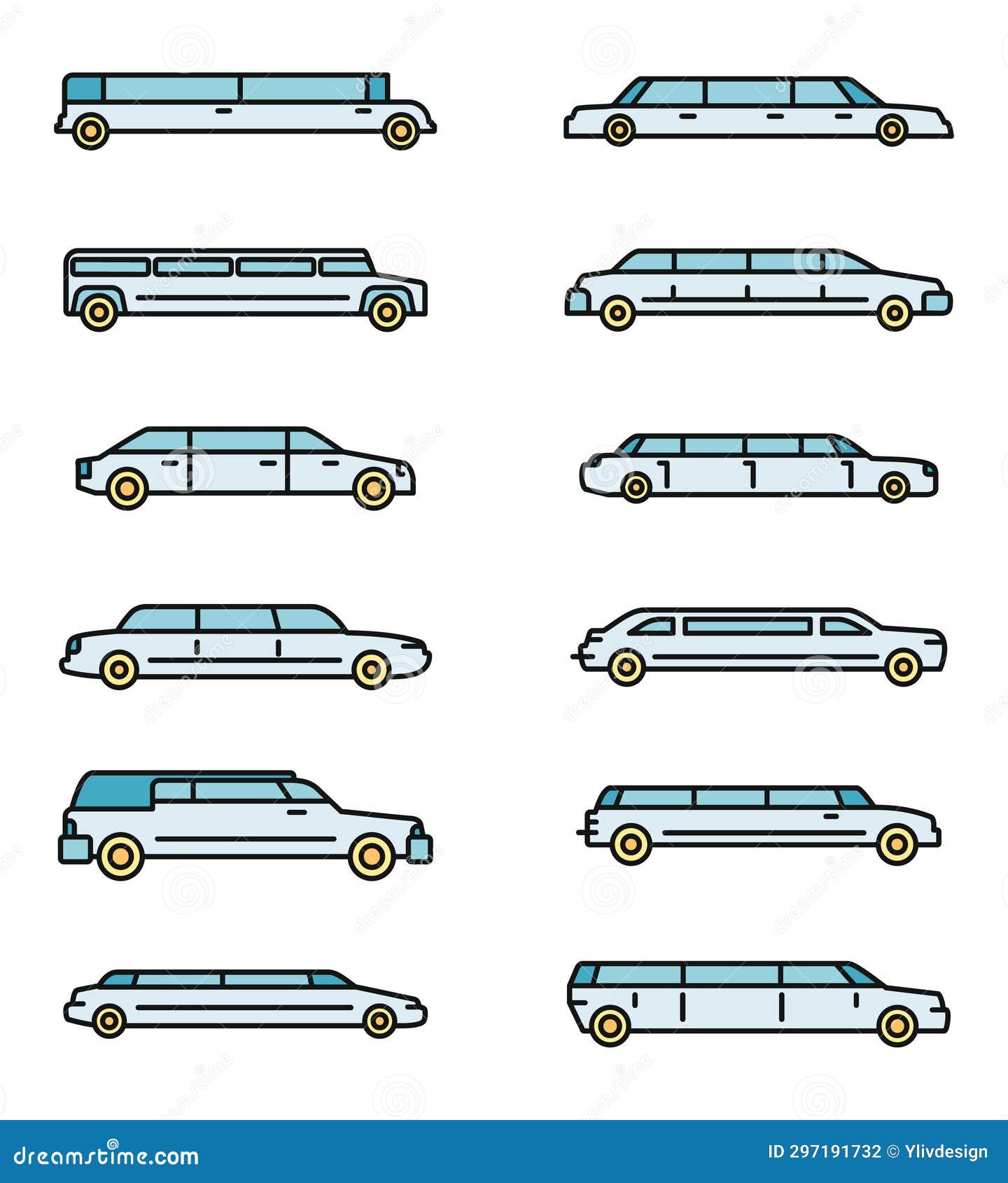 Wedding Limousine Icons Set Vector Color Stock Vector - Illustration of ...