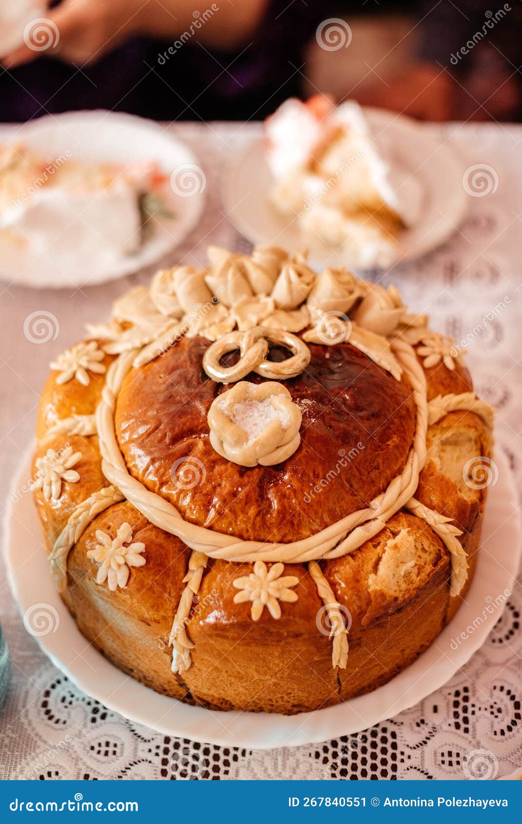 Wedding Loaf with Patterns on the Table Stock Image - Image of ...