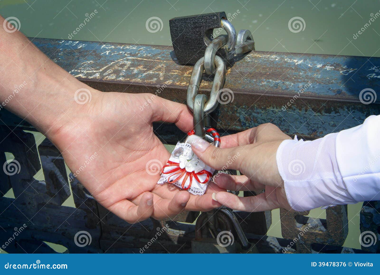 Wedding Lock And Key As Symbol Of Marriage In Hands Of Bride And Groom ...
