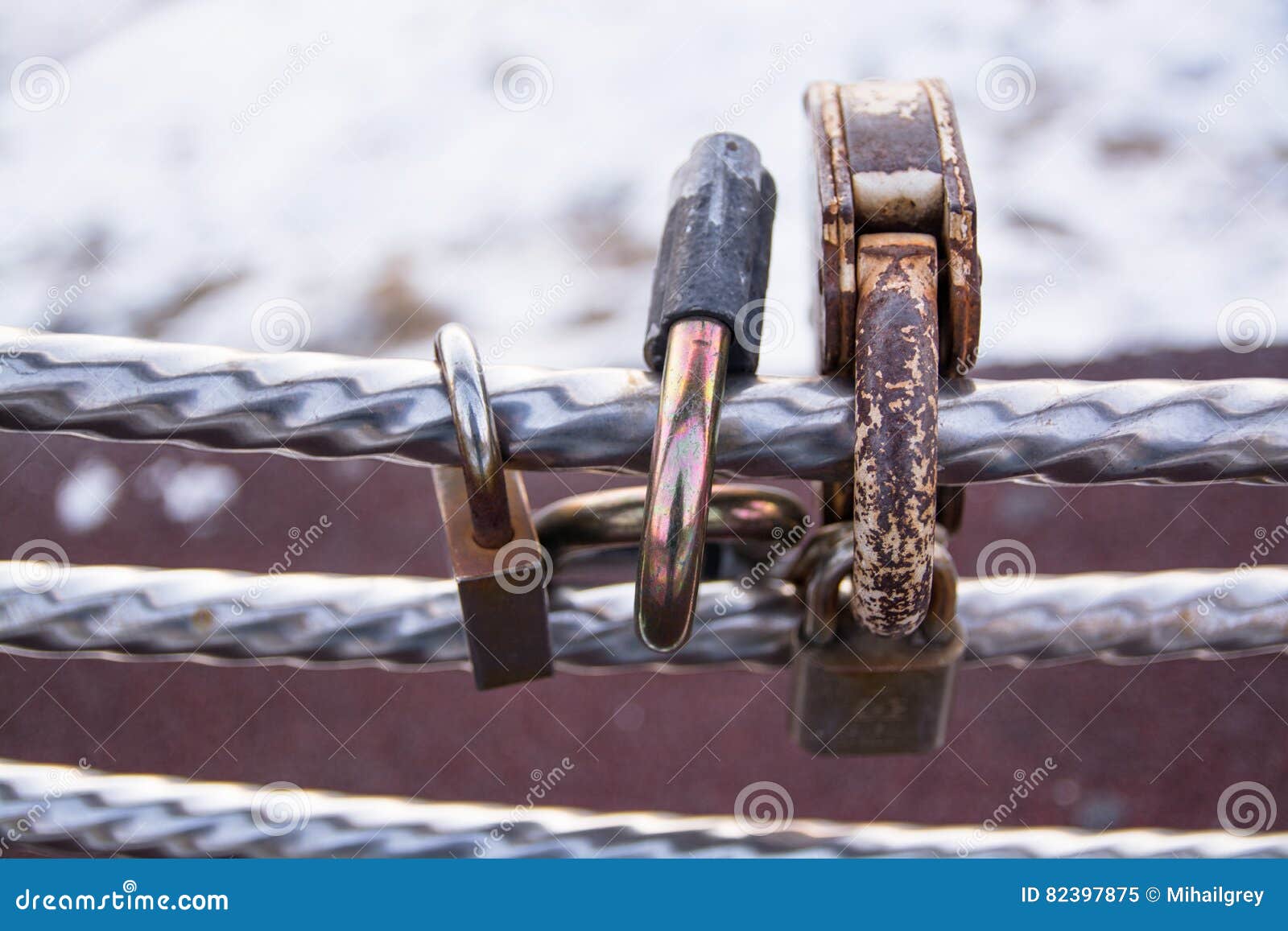 Wedding Locks on a Handrail. Stock Image - Image of couple, railing ...
