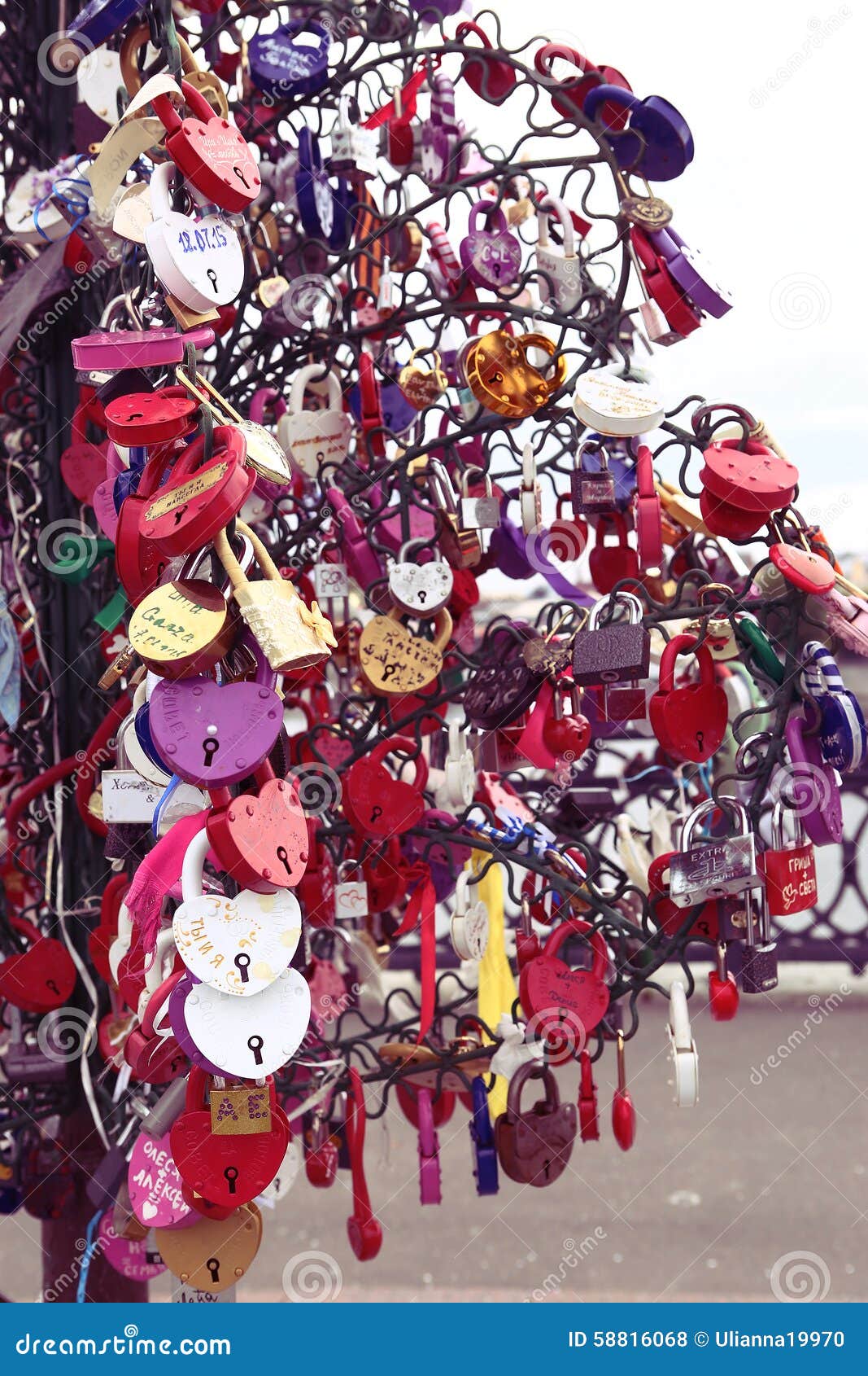 Wedding Locks with Names and Dates on the Tree Editorial Stock Photo ...