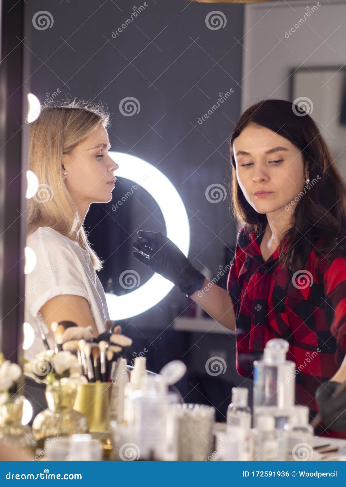 Wedding Makeup Artist Making a Make Up for Bride in a Salon Stock Photo ...