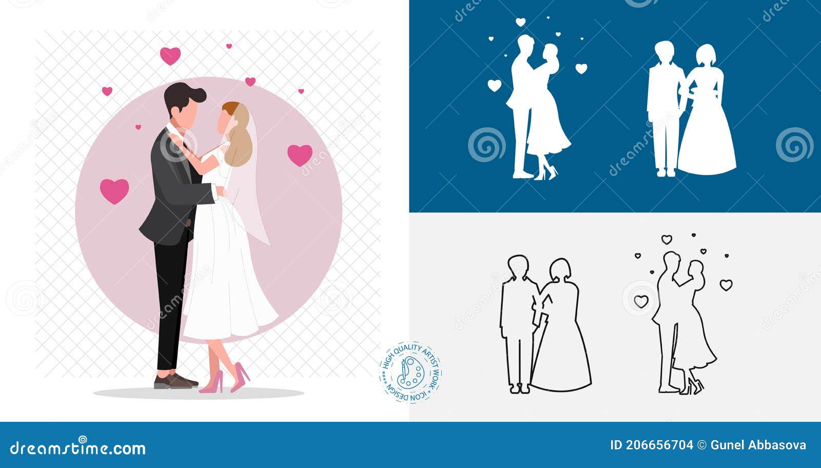 Wedding Married Couple Isolated Flat Icon. Line, Solid Love Stock ...