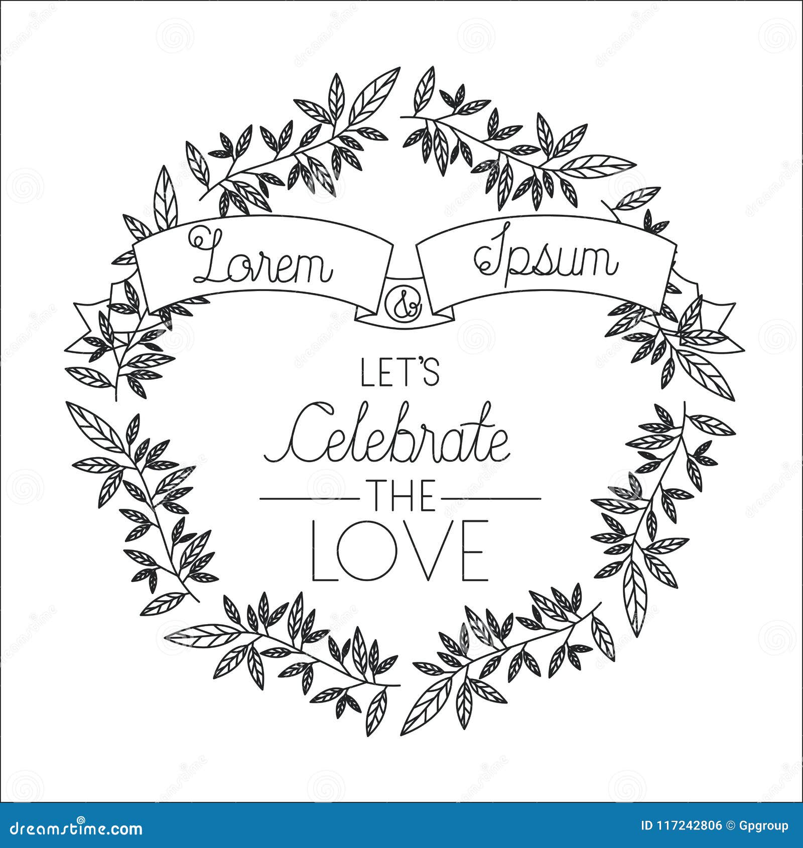 Wedding and Married Invitation with Wreath and Ribbon Stock Vector ...