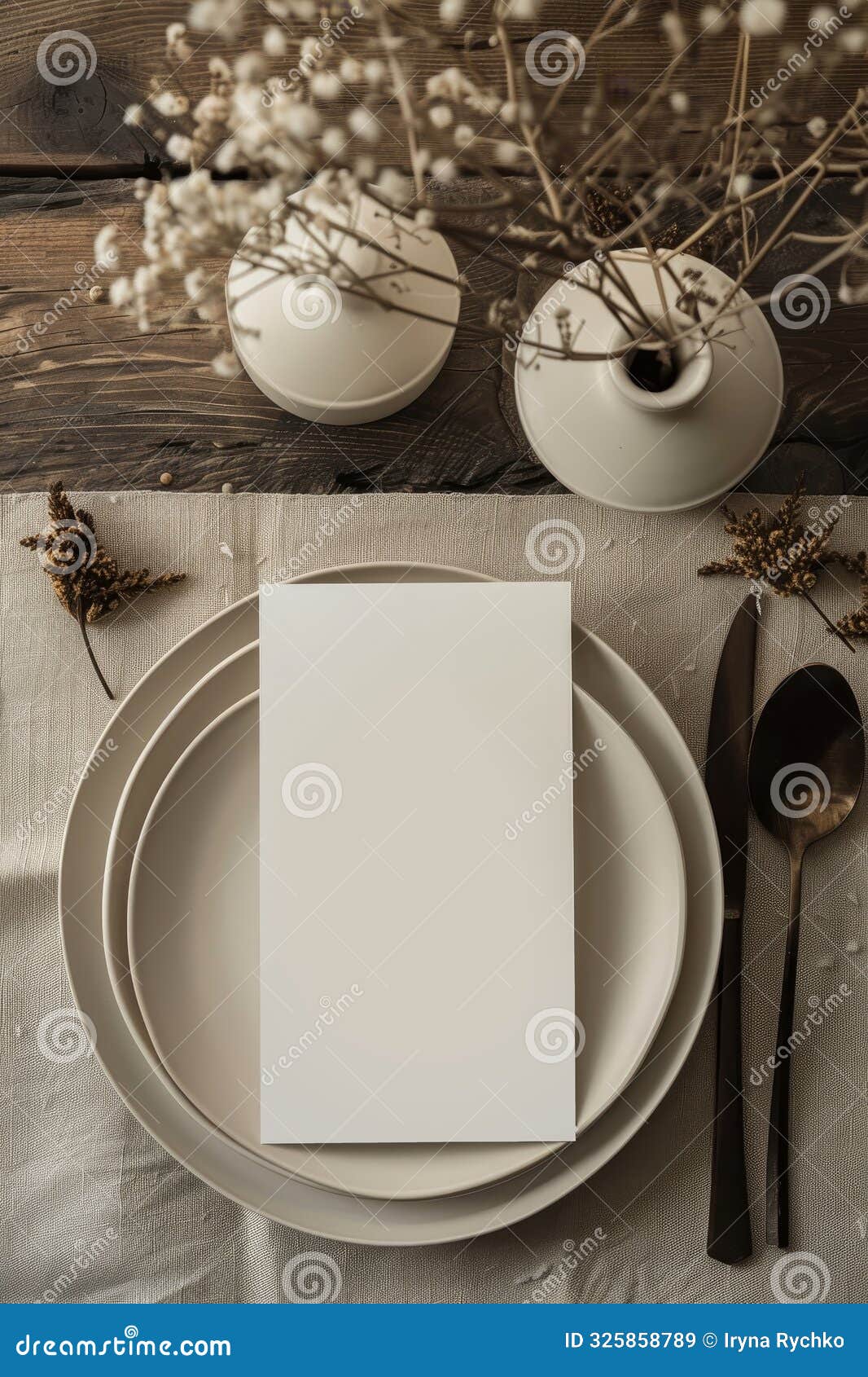 Wedding Menu on Plates on a Table Setting, Invitation Card Mockup Stock ...