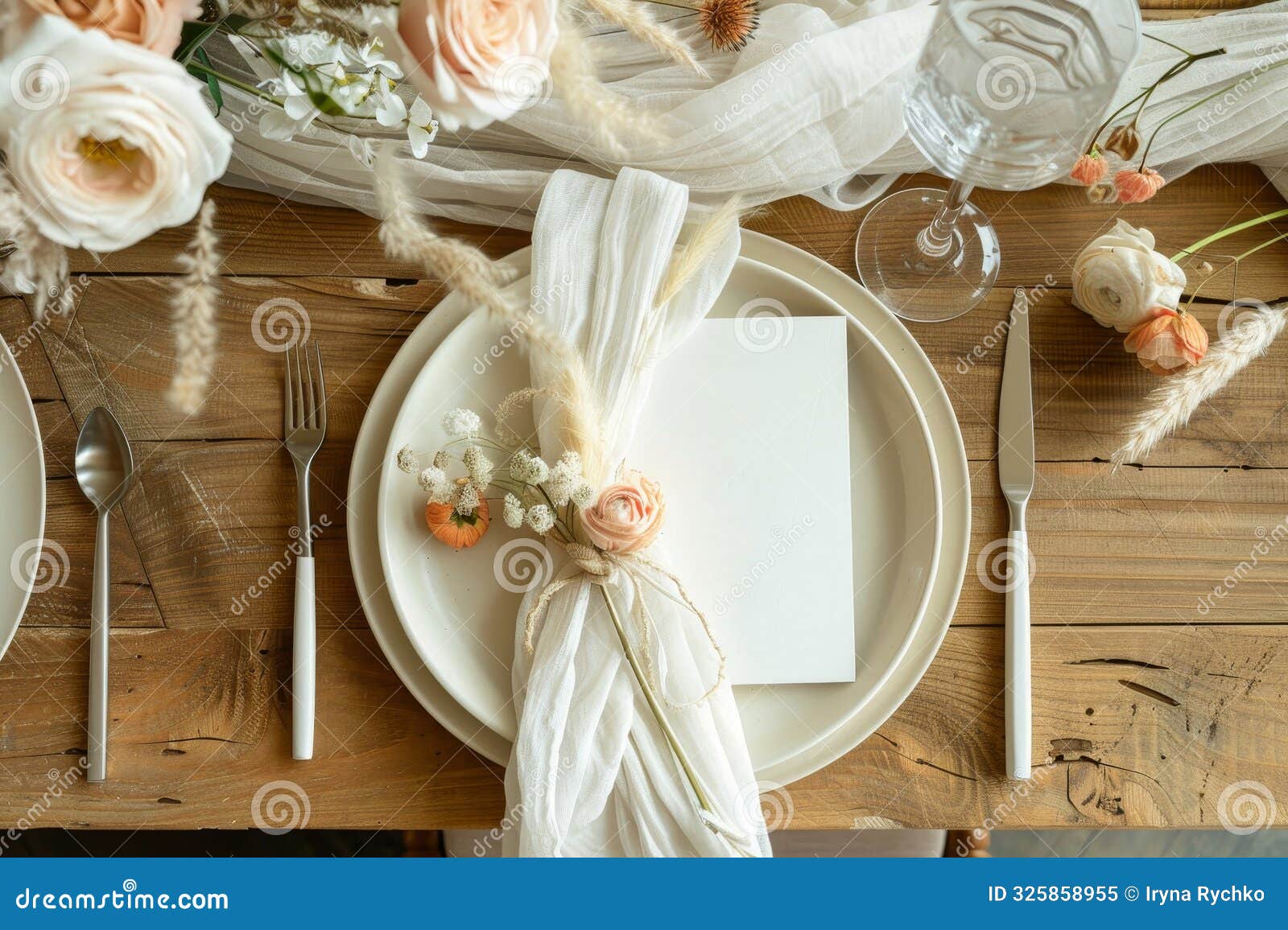 Wedding Menu on Plates on a Table Setting, Invitation Card Mockup Stock ...