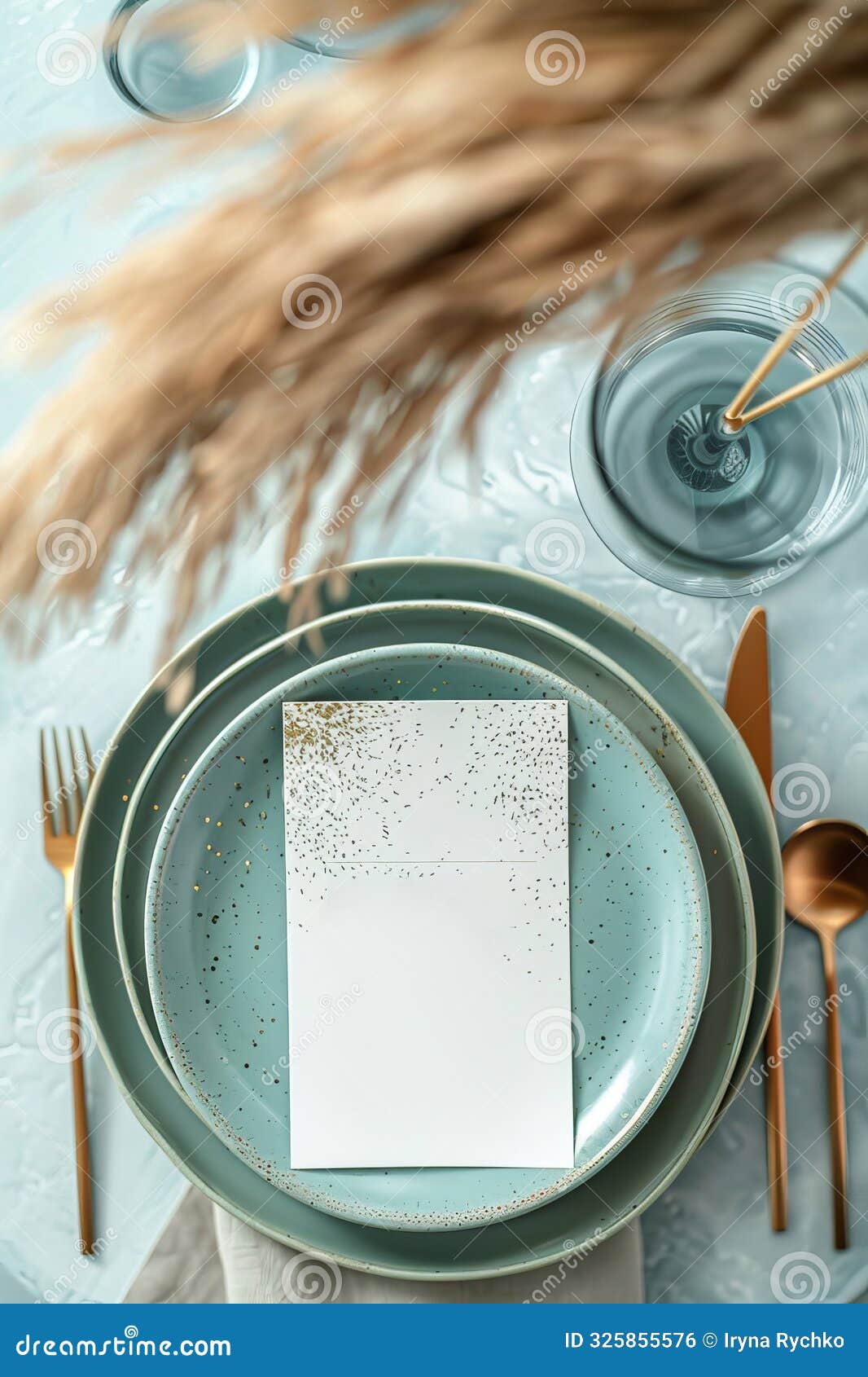 Wedding Menu on Plates on a Table Setting, Invitation Card Mockup Stock ...