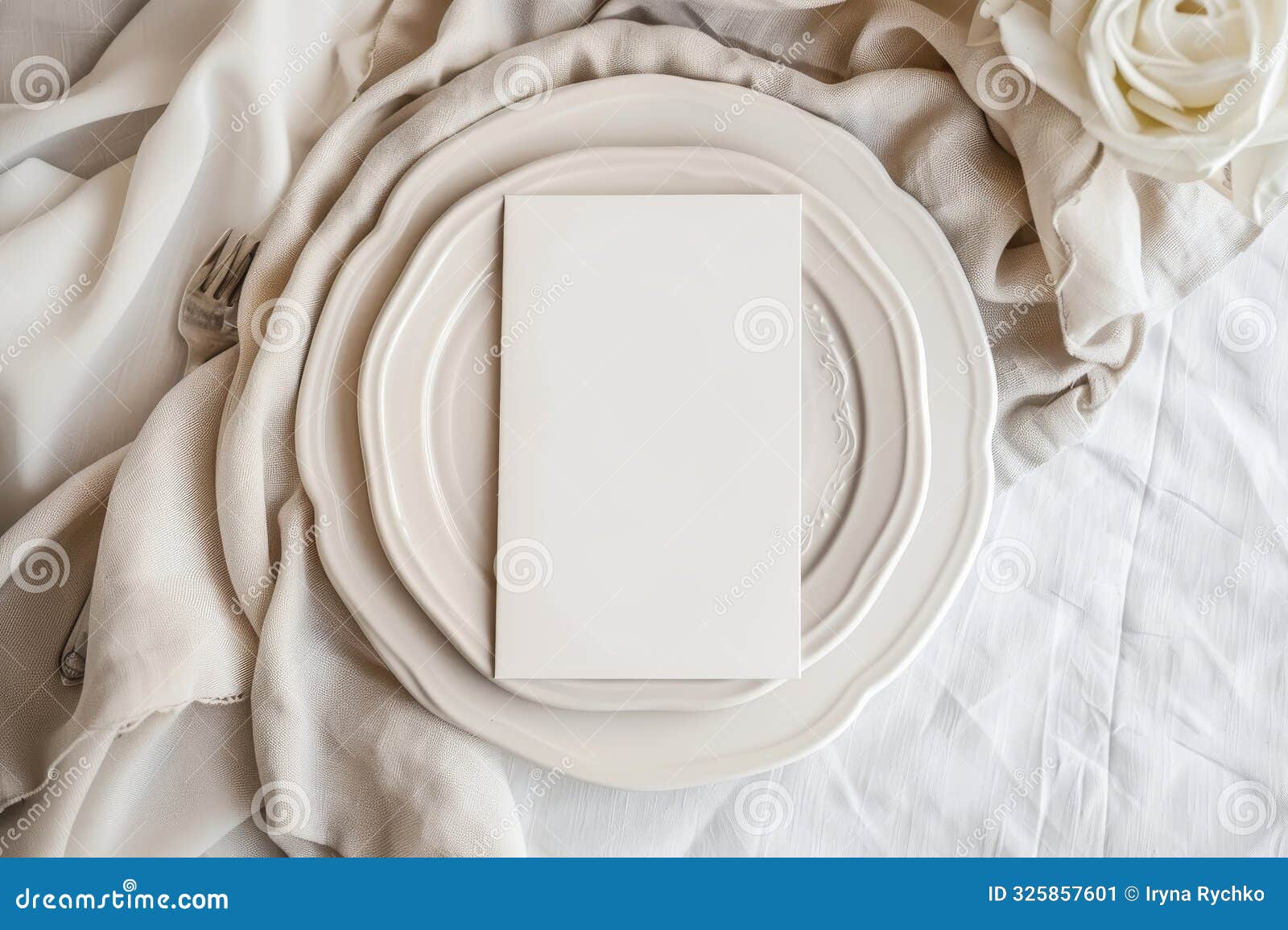 Wedding Menu on Plates on a Table Setting, Invitation Card Mockup Stock ...