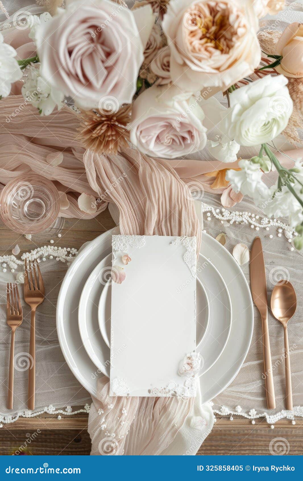 Wedding Menu on Plates on a Table Setting, Invitation Card Mockup Stock ...