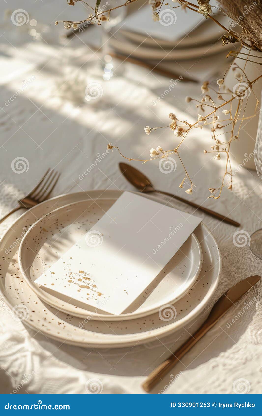 Wedding Menu on Plates on a Table Setting, Invitation Card Mockup Stock ...