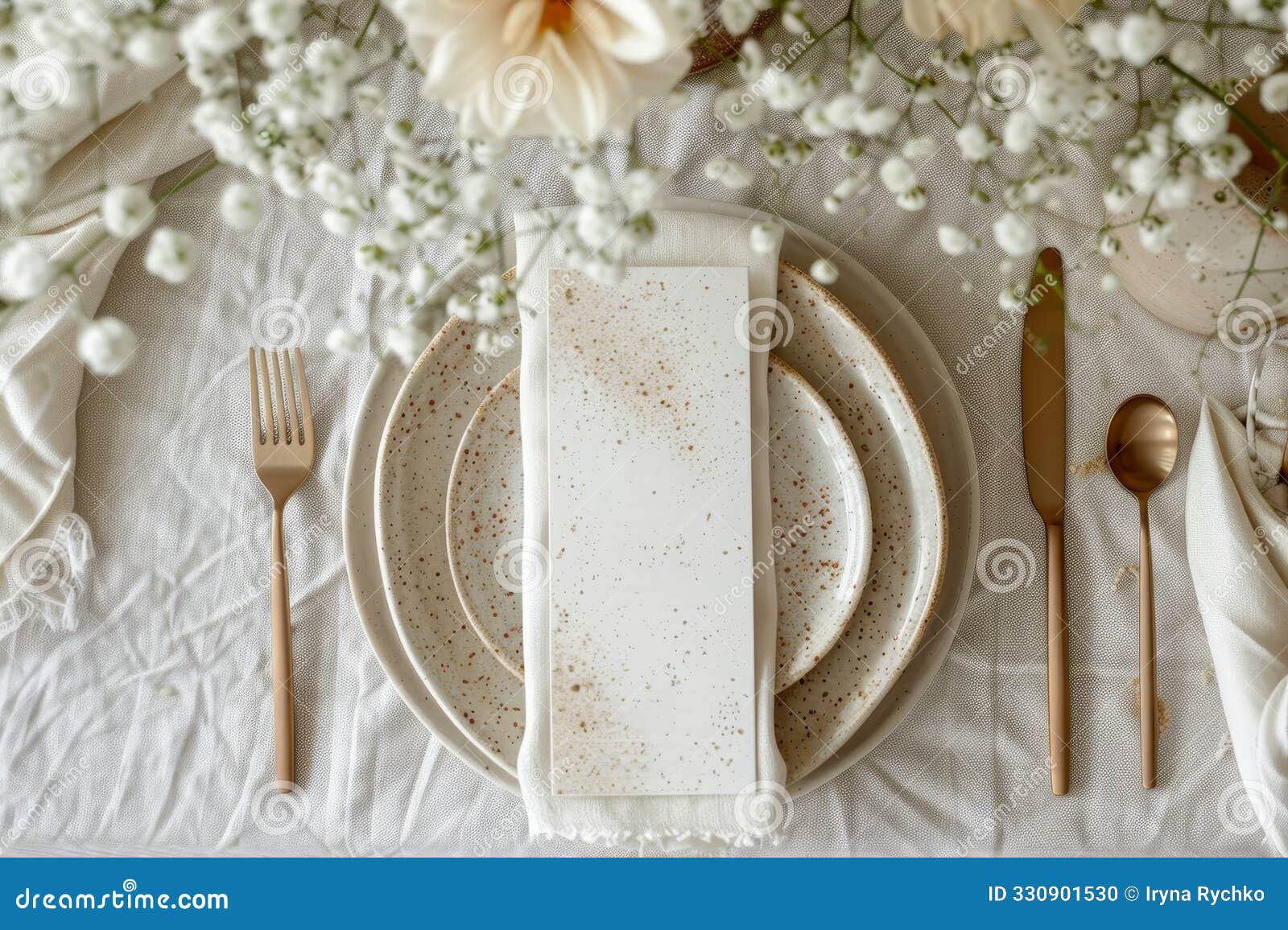Wedding Menu on Plates on a Table Setting, Invitation Card Mockup Stock ...