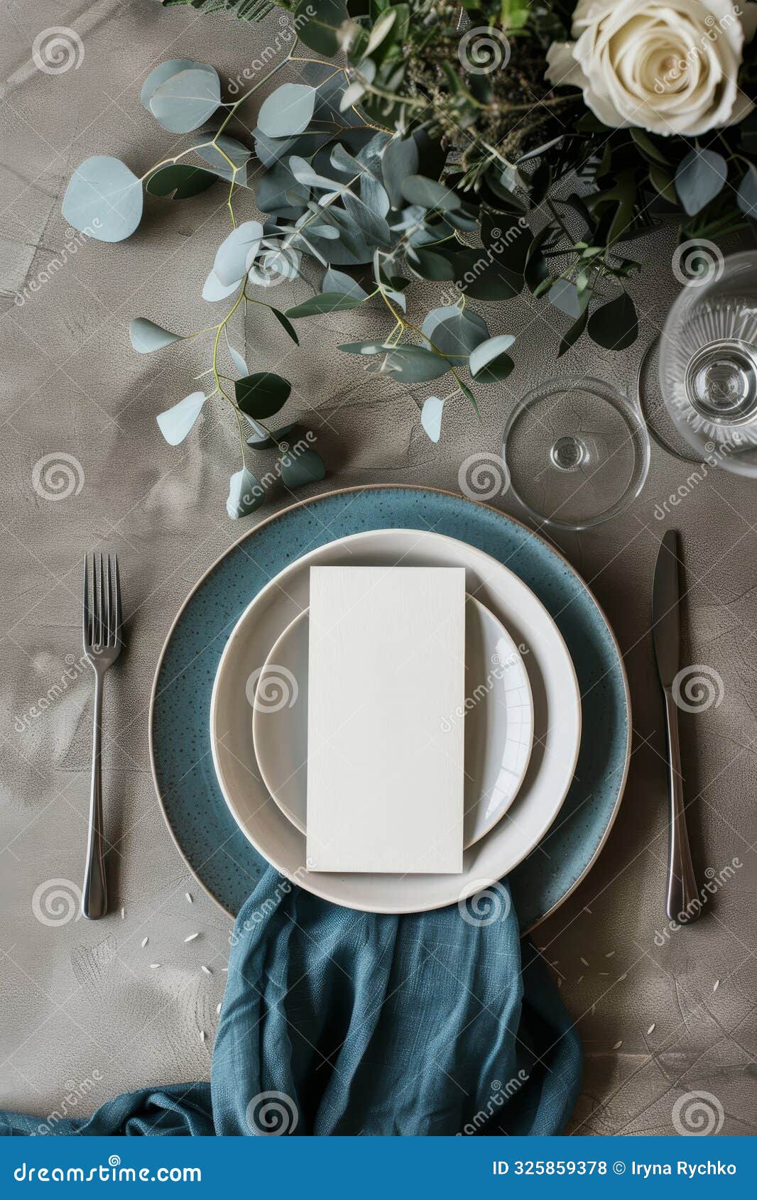 Wedding Menu on Plates on a Table Setting, Invitation Card Mockup Stock ...