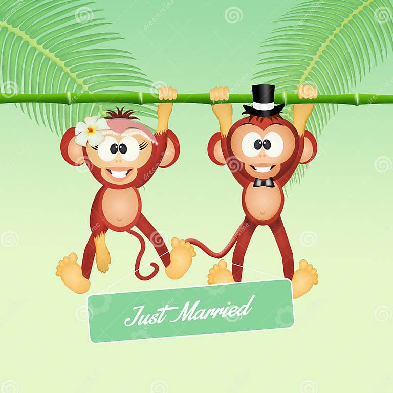 Wedding of monkeys stock illustration. Illustration of cartoon - 91373809