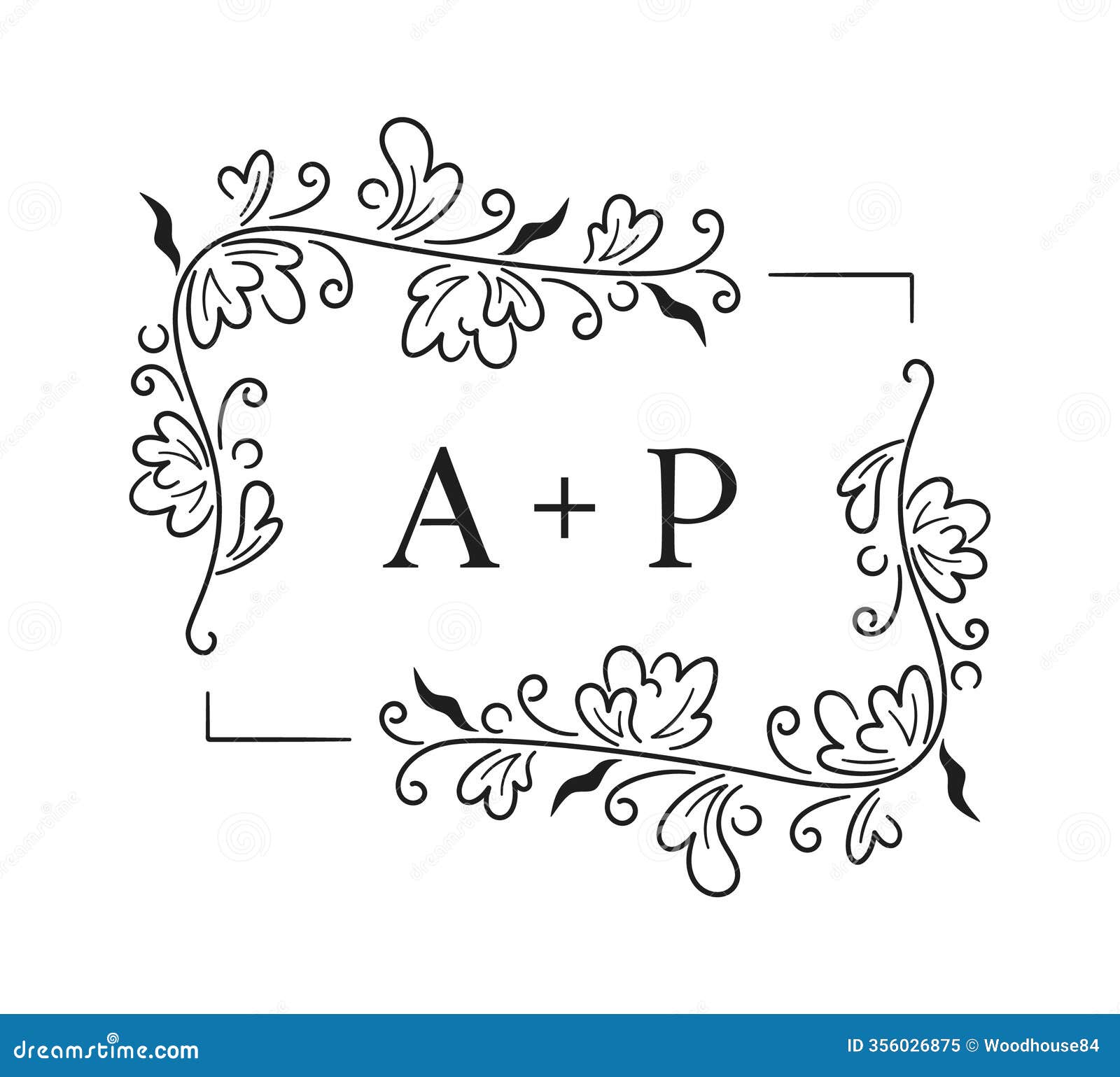 Wedding Monogram Floral Square Shape Stock Illustration - Illustration ...