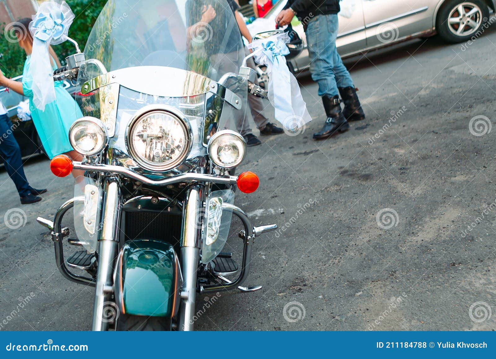 Wedding Motorcycle Decorative with Bows and Ribbons. Biker Wedding ...