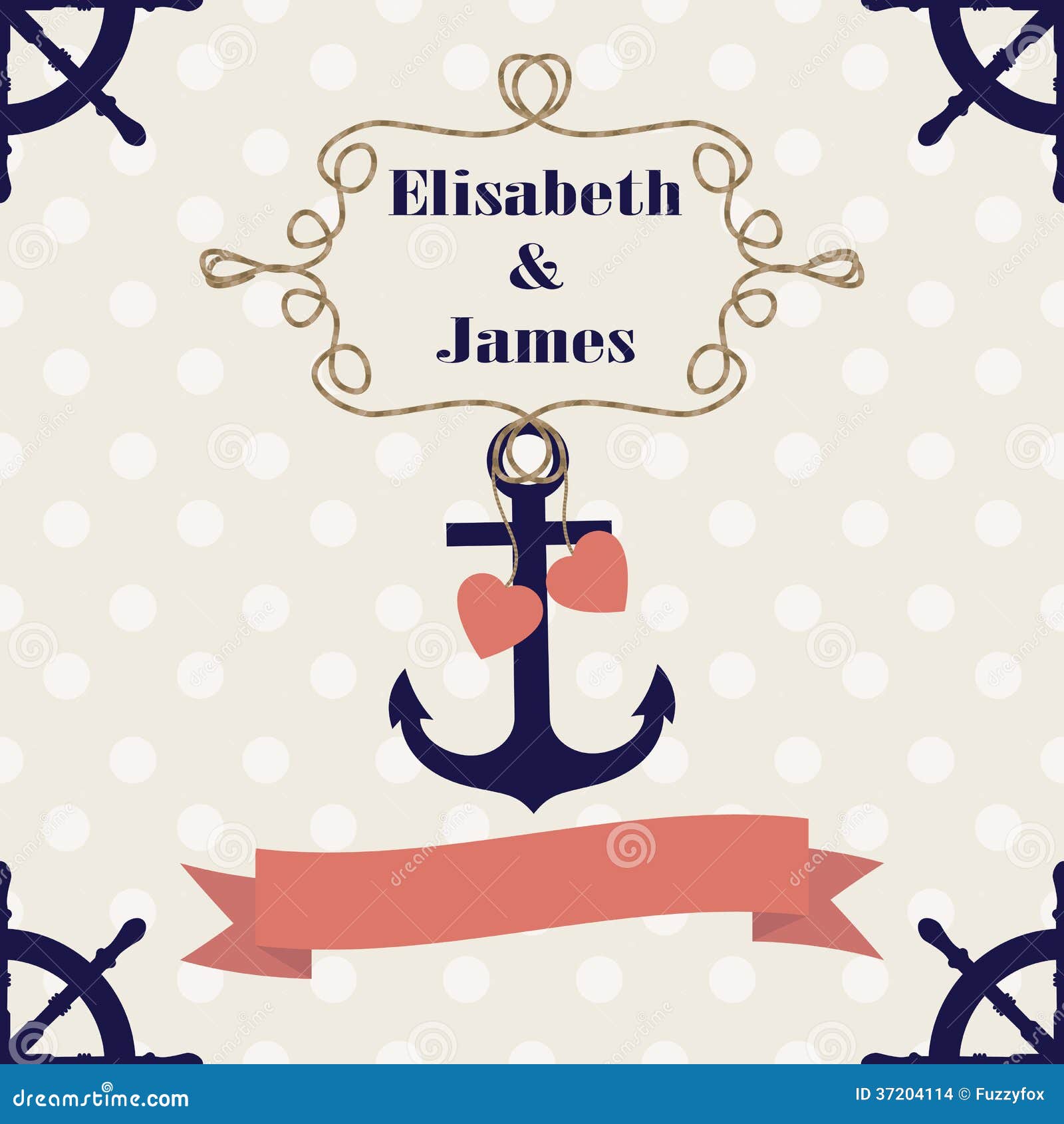 Wedding Nautical Invitation Card with Anchor Stock Vector ...