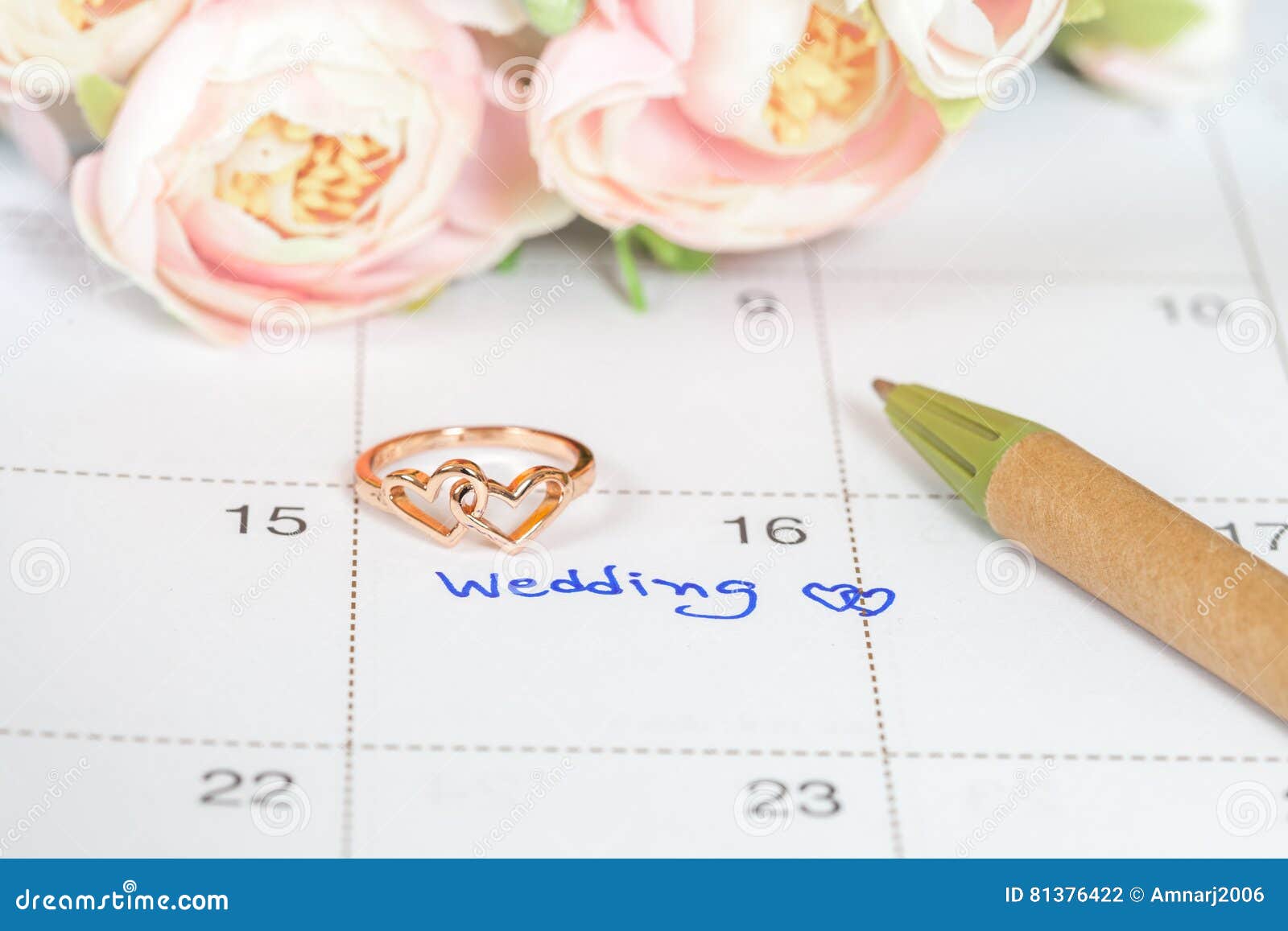 Wedding Note on a Calendar Sets a Reminder Stock Photo - Image of ...