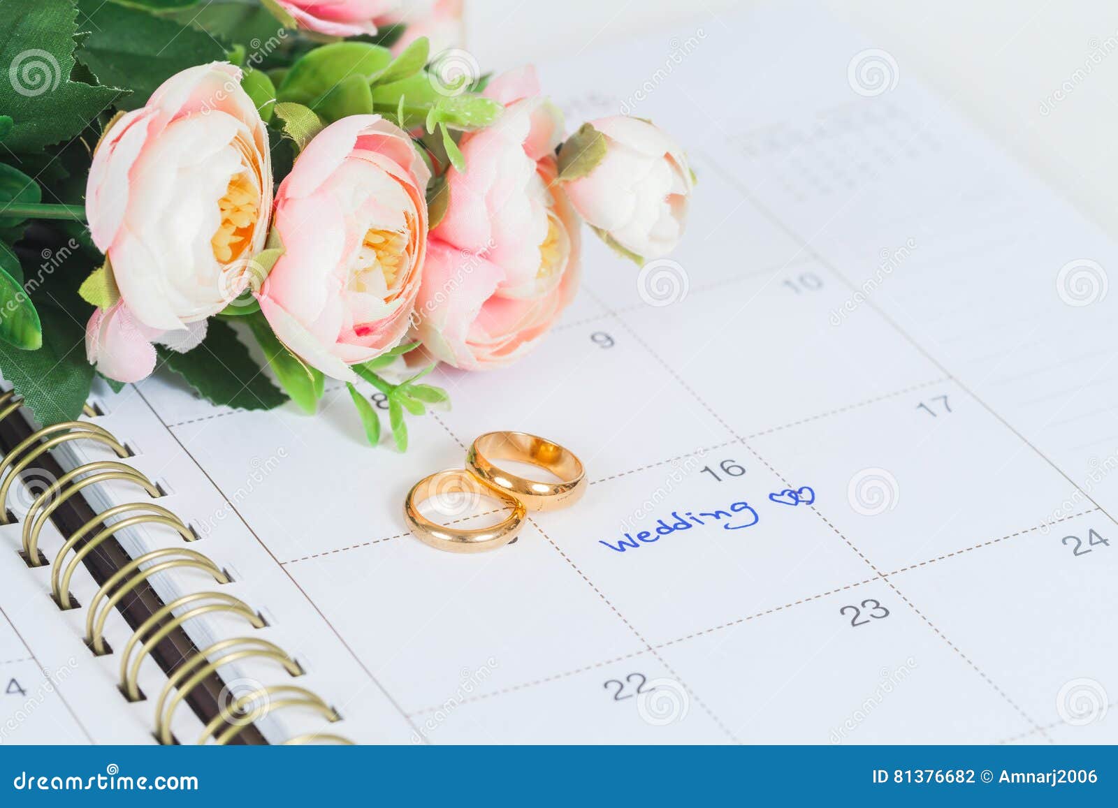 Wedding Note on a Calendar Sets a Reminder Stock Photo - Image of ring ...