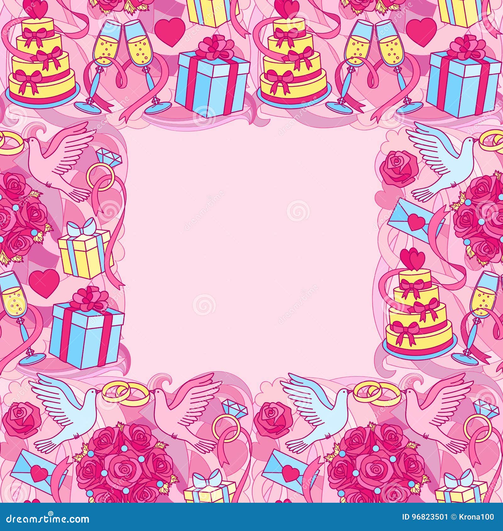 Wedding Objects Seamless Frame Stock Vector - Illustration of ...