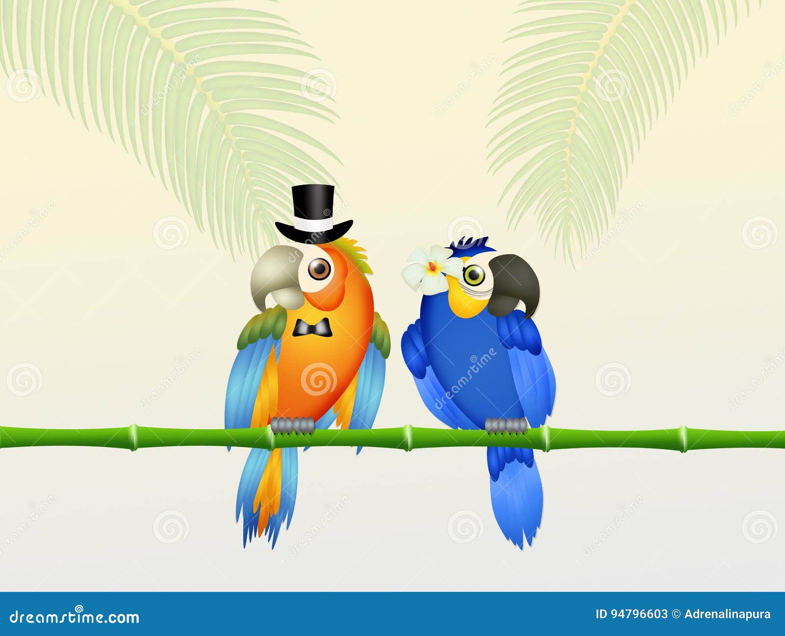 Wedding of parrots stock illustration. Illustration of birds - 94796603