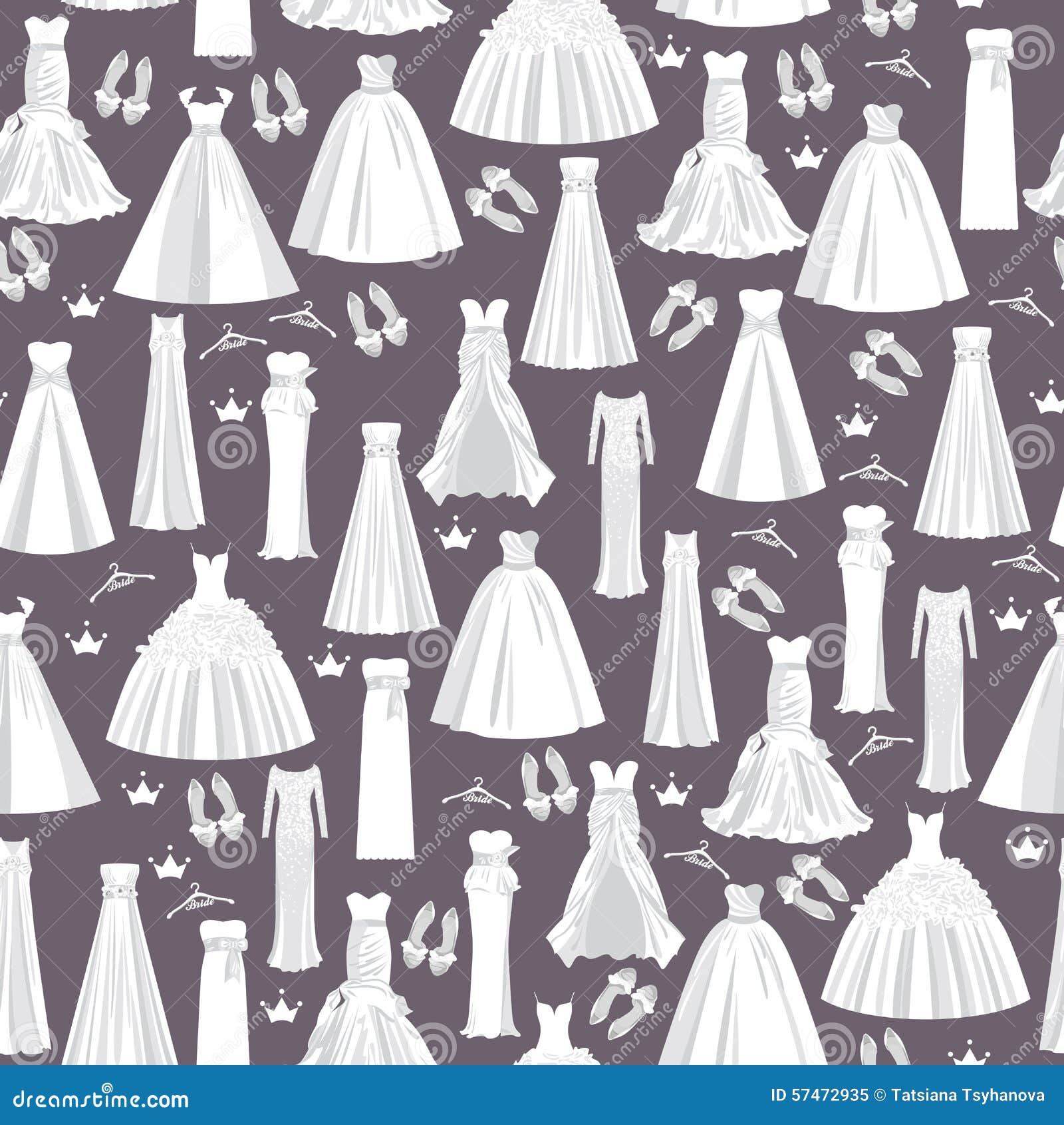 Wedding Pattern with White Dresses for Bride on Dark Background. Stock ...