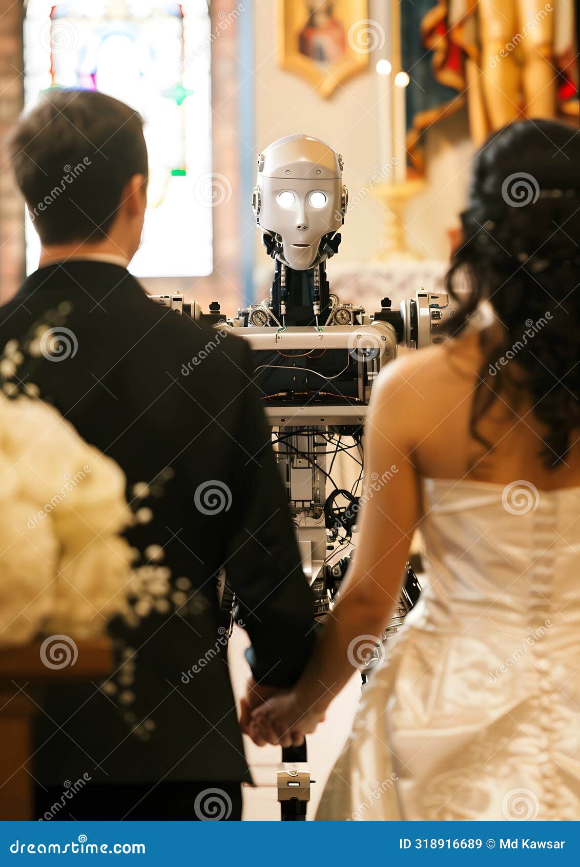Unique Wedding Ceremony with Human and Robot, Ai Generated Stock ...