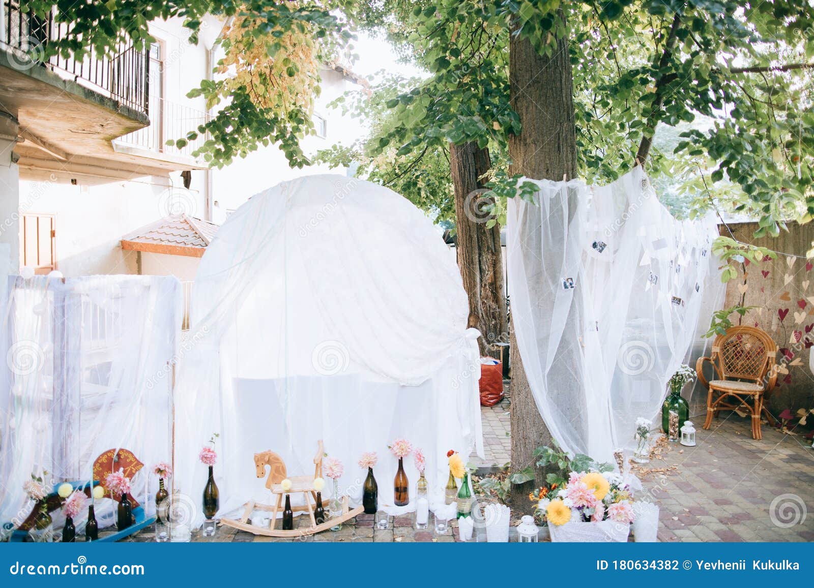 Wedding Photo Zone with Handmade Decor Stock Photo - Image of event ...