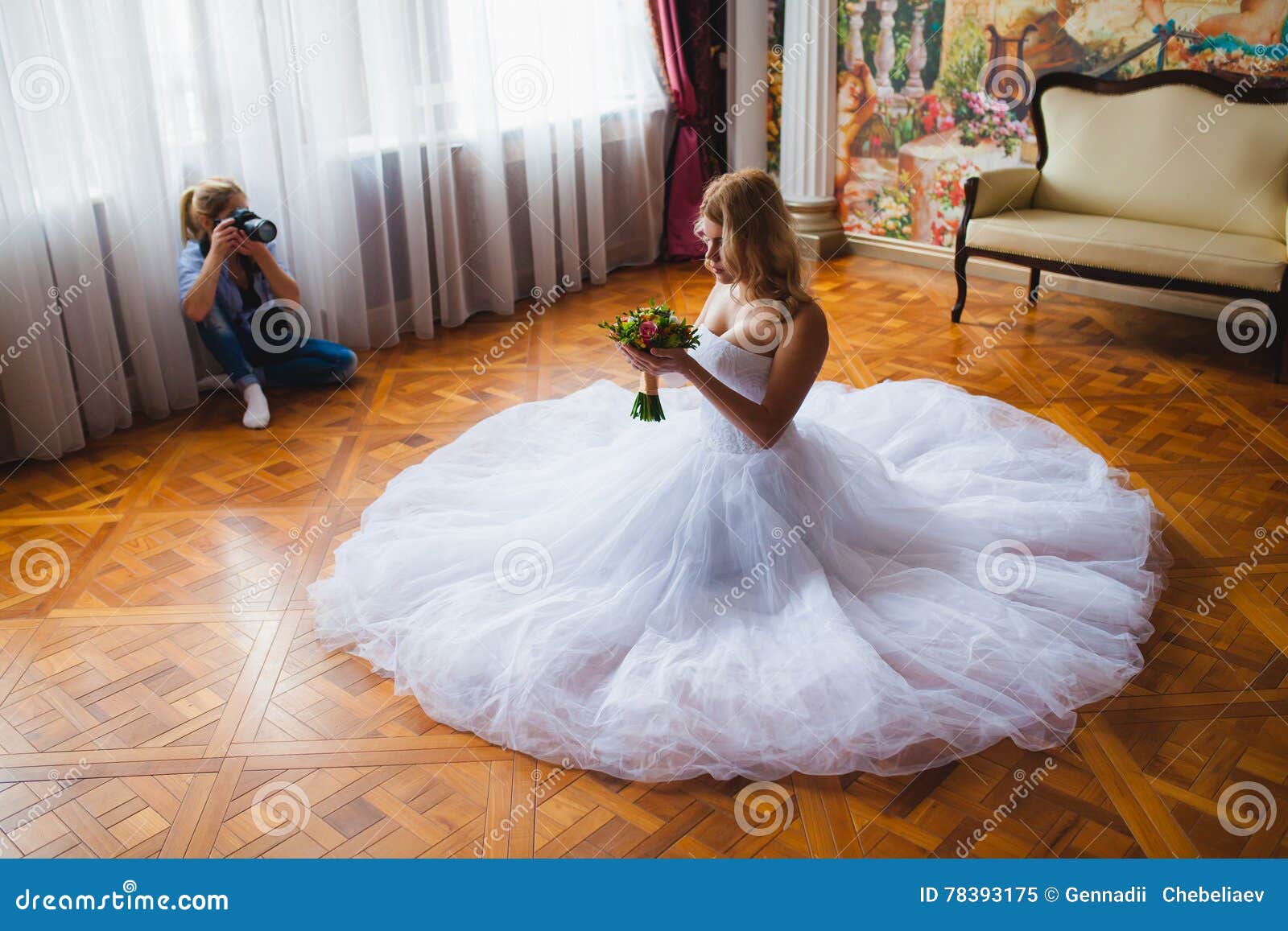Wedding Photographer is Shooting Portrait of the Bride Stock Image ...