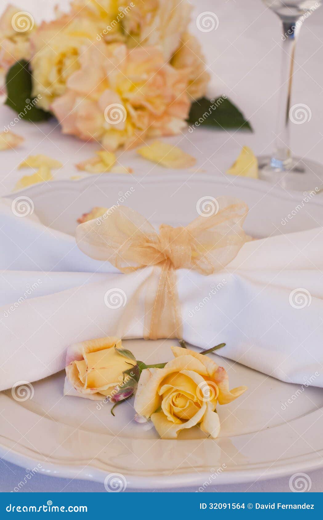 Wedding Place Setting with Roses Stock Photo - Image of glass, holidays ...