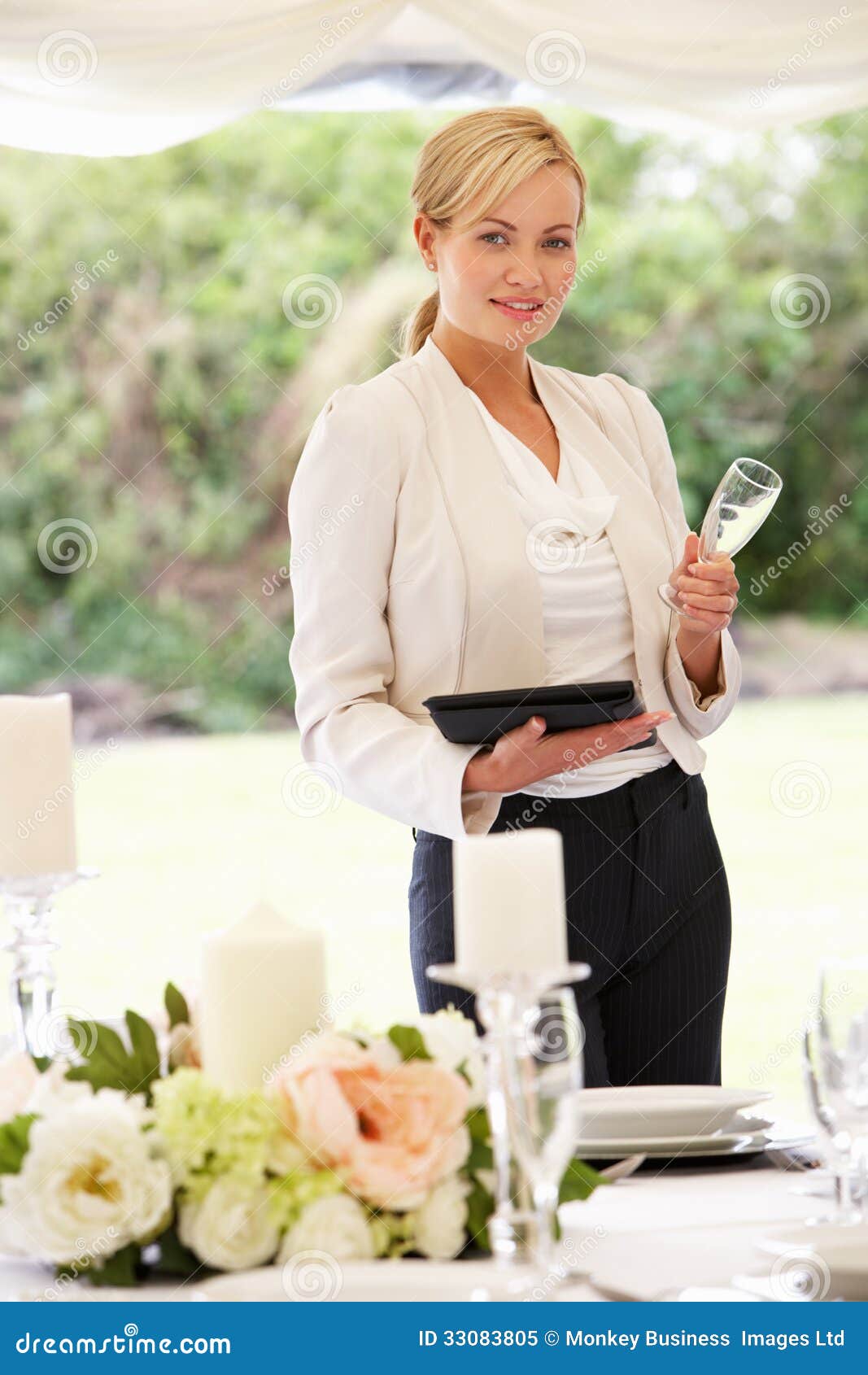 Wedding Planner Checking Table Decorations in Marquee Stock Image ...