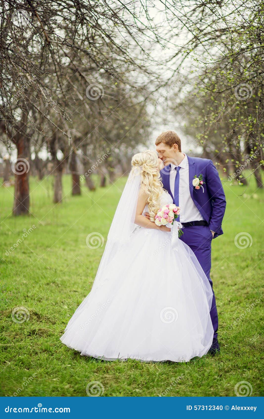 Wedding Portrait of the Bride and Groom in the Spring Garden Stock ...