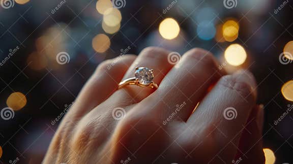 Wedding Proposal, a Hand Holds a Diamond Ring, Symbolizing Romantic ...