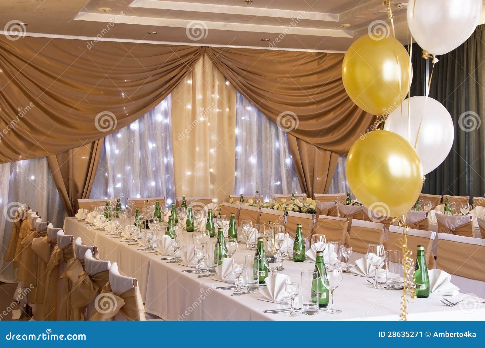 Wedding Reception Hall with Laid Tables Stock Image - Image of wedding ...