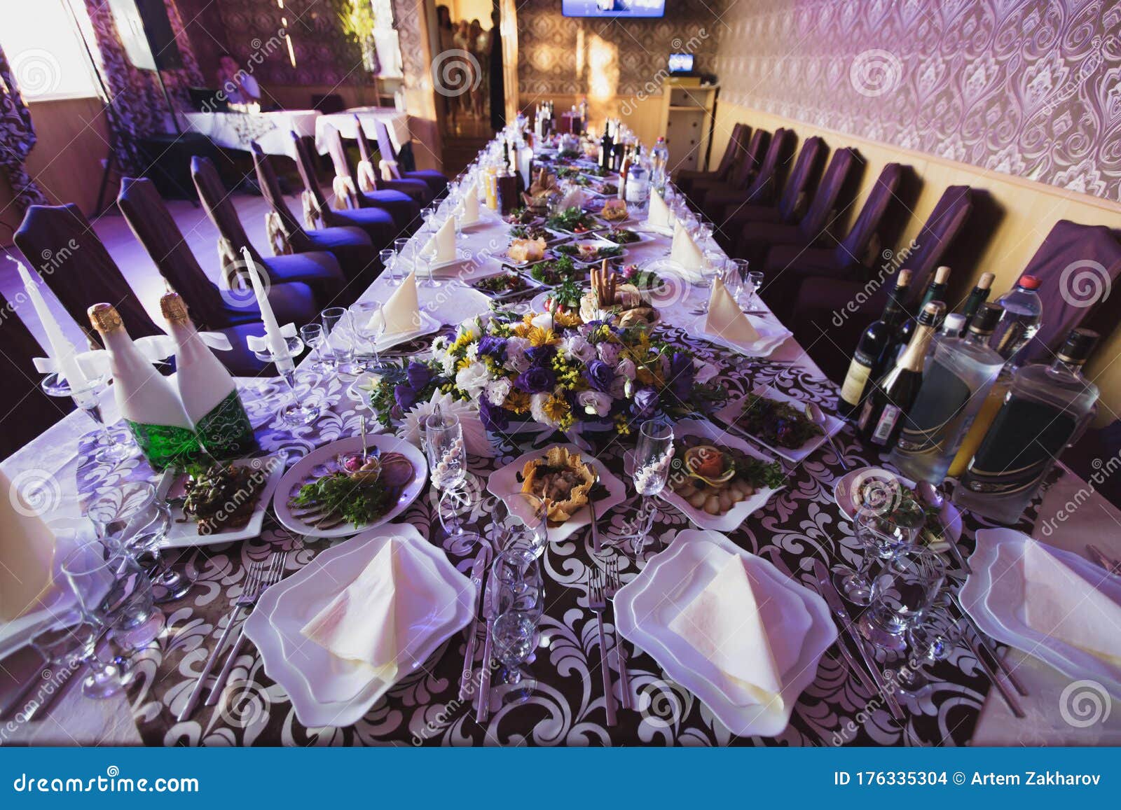 Wedding Reception. Restaurant. Wedding Tables Set for Fine Dining or ...