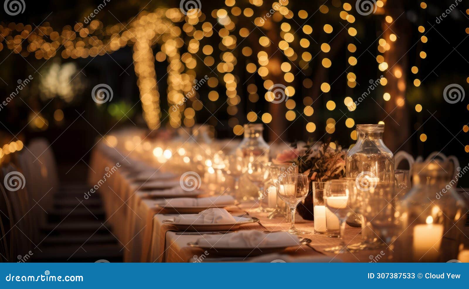 Wedding Reception Table with Fairy Lights Stock Image - Image of ...