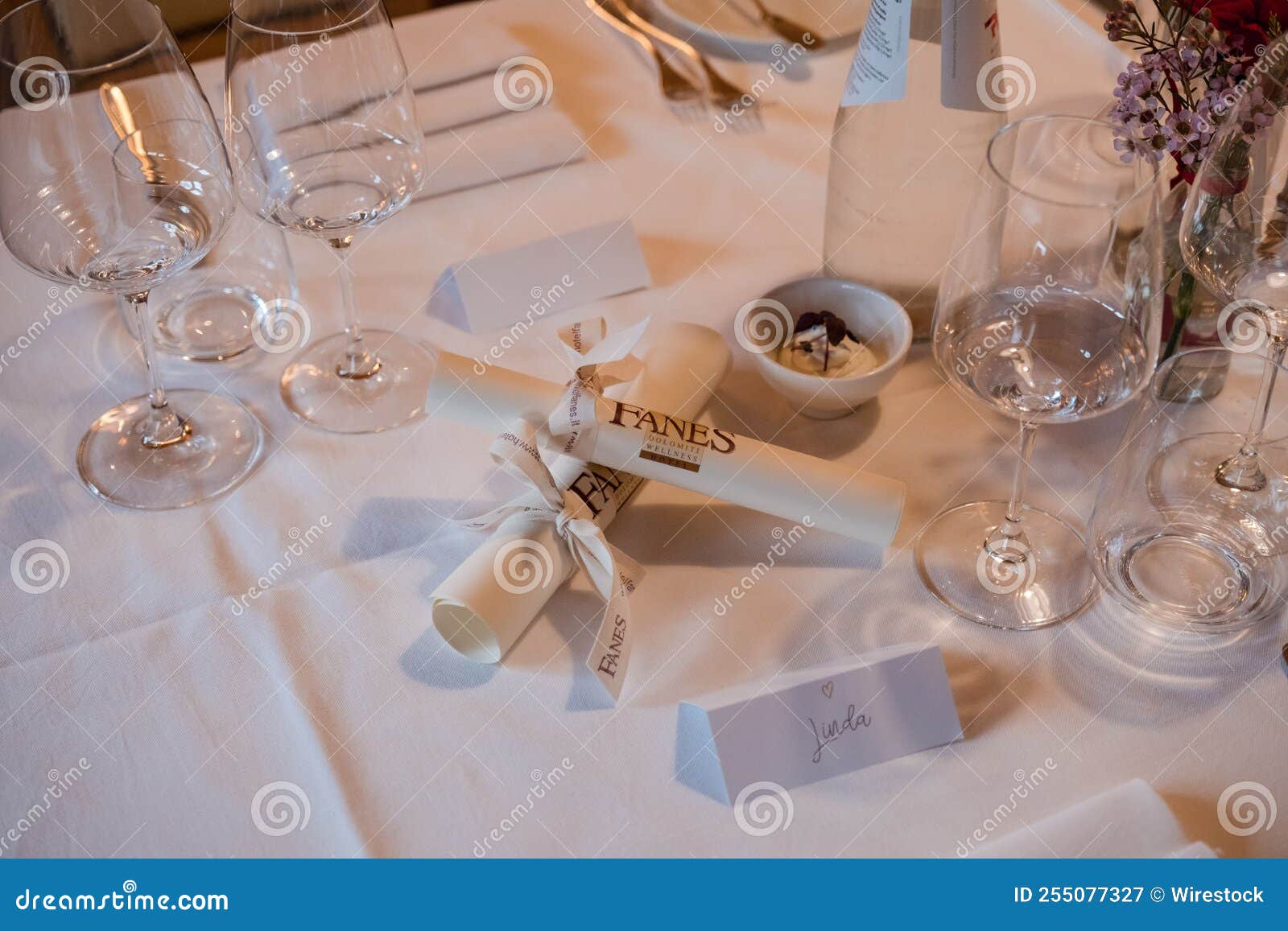 Wedding Reception Table with Guests Names and Empty Glasses Stock Image ...