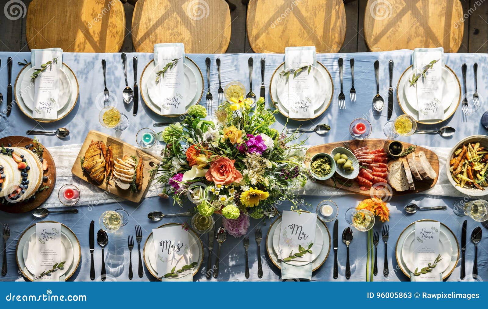 Wedding Reception Table Setting Aerial Top View Stock Image - Image of ...