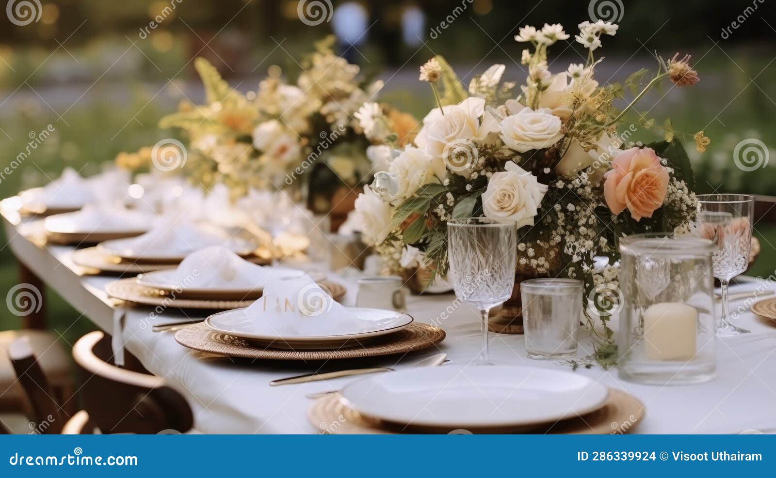 Wedding Reception Table Setting with Flower Arrangements, Special Event ...