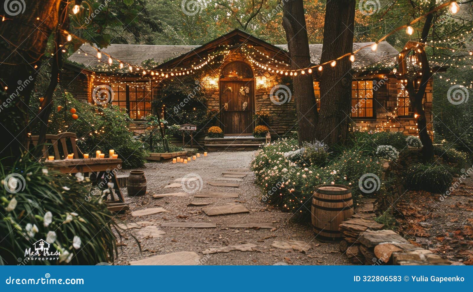Wedding Reception Under Large Tree with Lights Stock Image - Image of ...