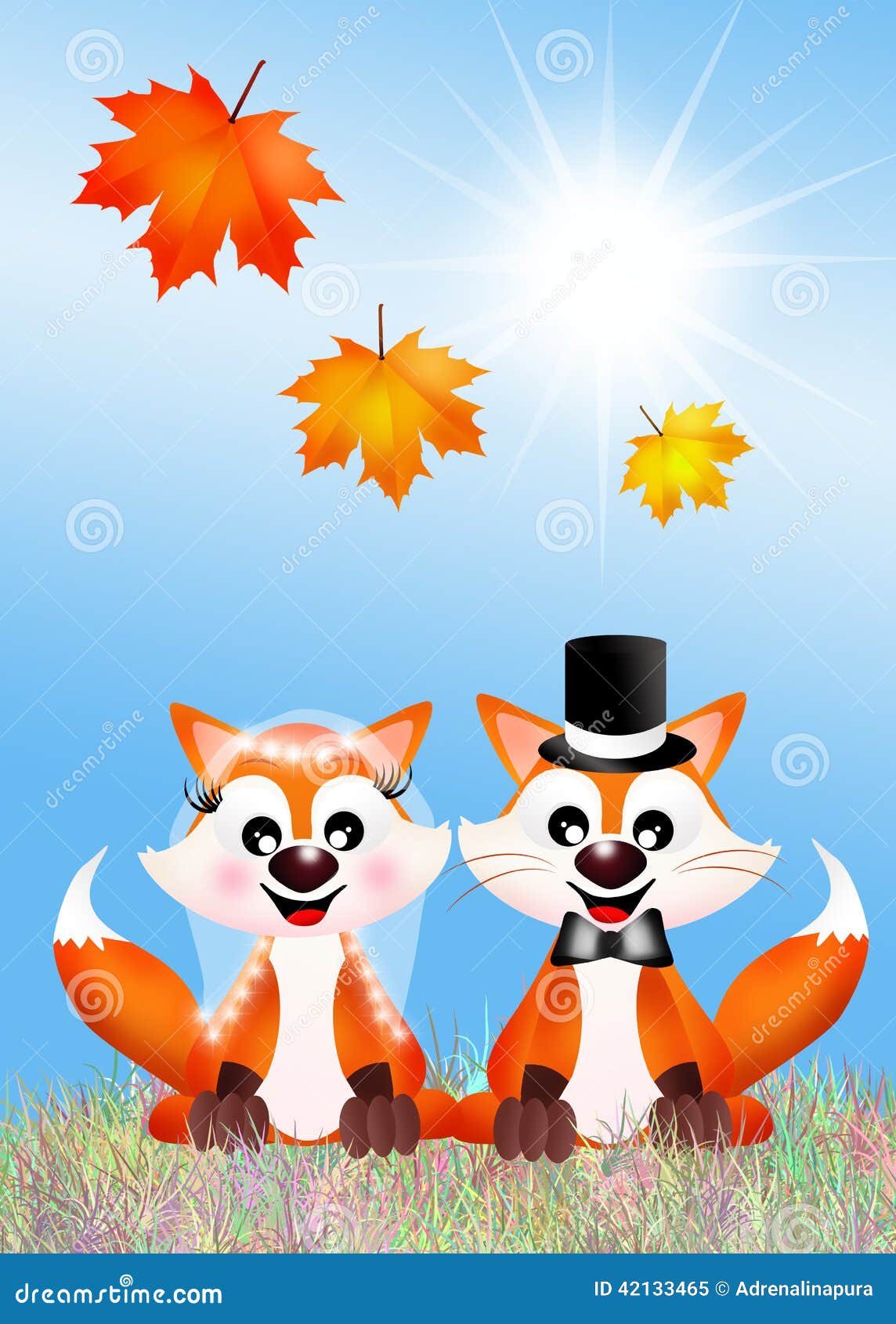 Wedding of red fox stock illustration. Illustration of mascot - 42133465