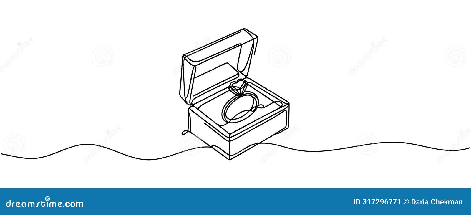 Wedding Ring in a Box, Continuous Line Drawing. One Line Art, Wedding ...
