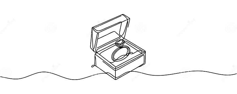 Wedding Ring in a Box, Continuous Line Drawing. One Line Art, Wedding ...