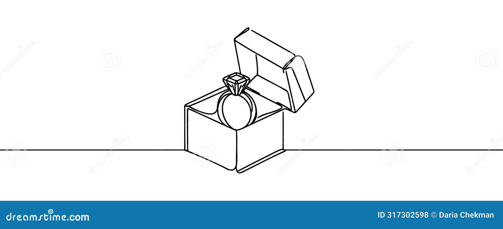 Wedding Ring in a Box, Continuous Line Drawing. One Line Art, Wedding ...