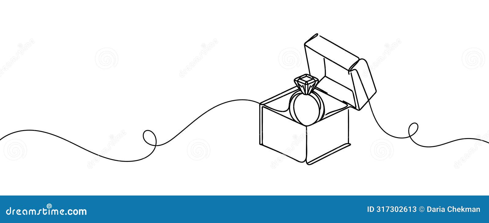 Wedding Ring in a Box, Continuous Line Drawing. One Line Art, Wedding ...