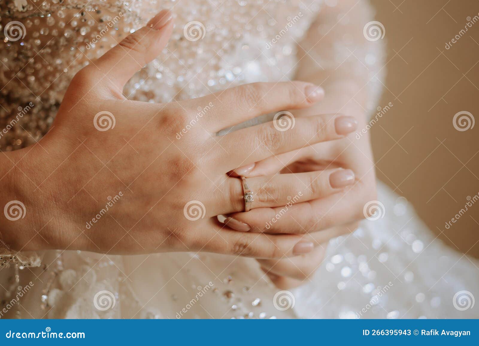 Wedding Ring on Bride S Finger Stock Image - Image of lady, dress ...