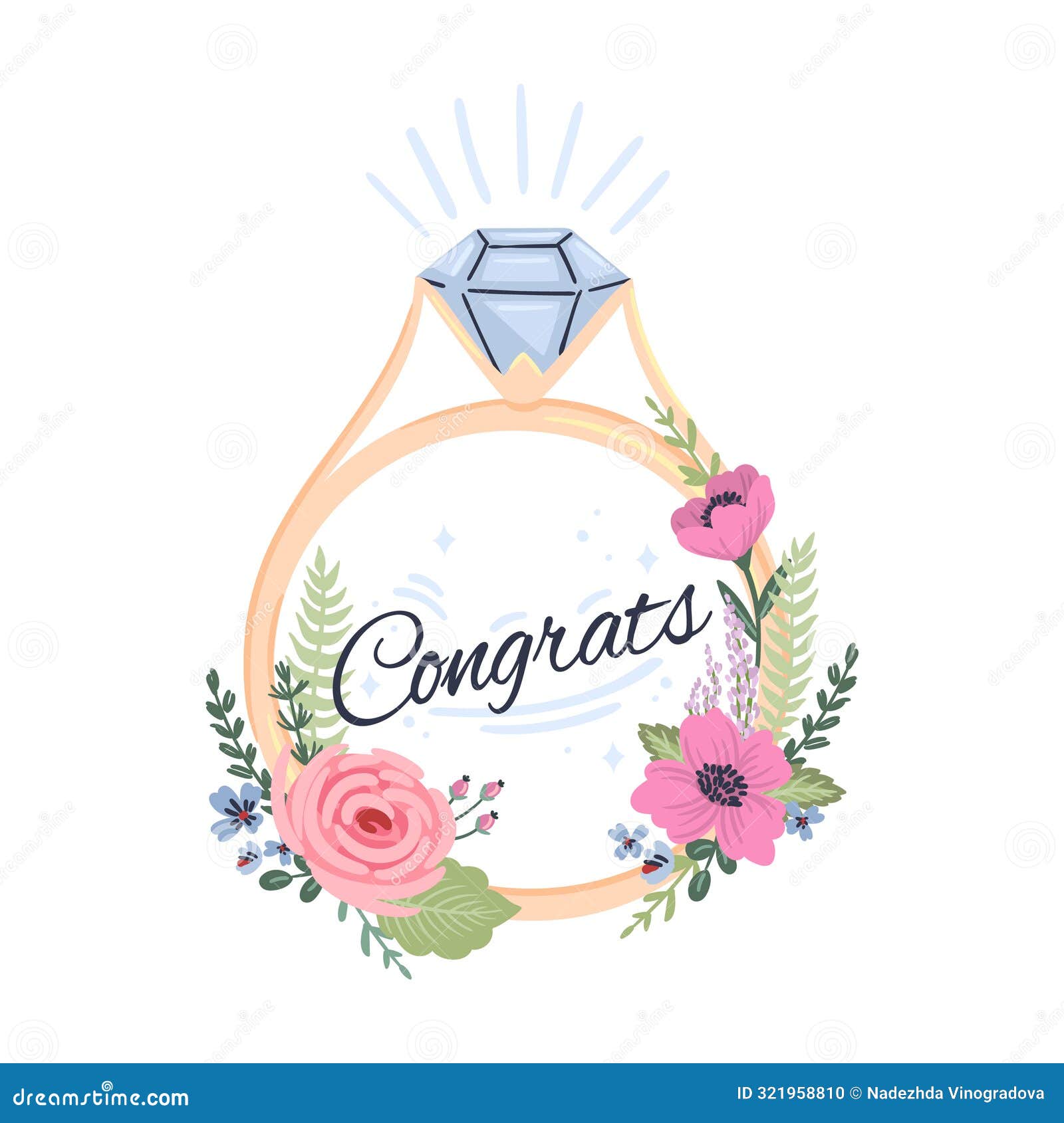 Wedding Ring Decorated with Flowers. Vector Isolated Illustration Stock ...