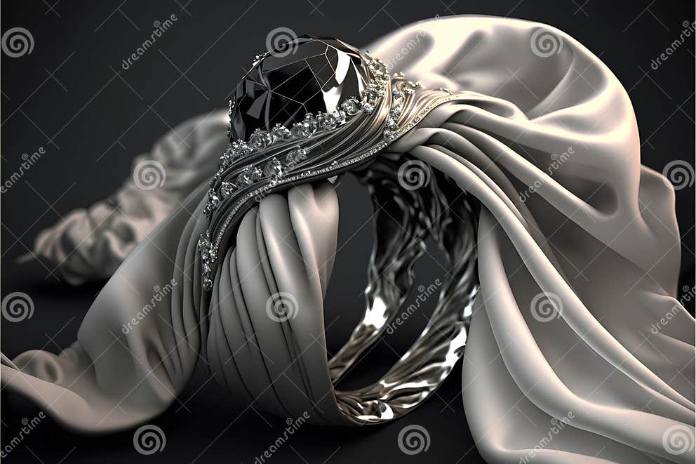 Wedding Ring with Diamonds on a Black Background. 3d Render Stock ...