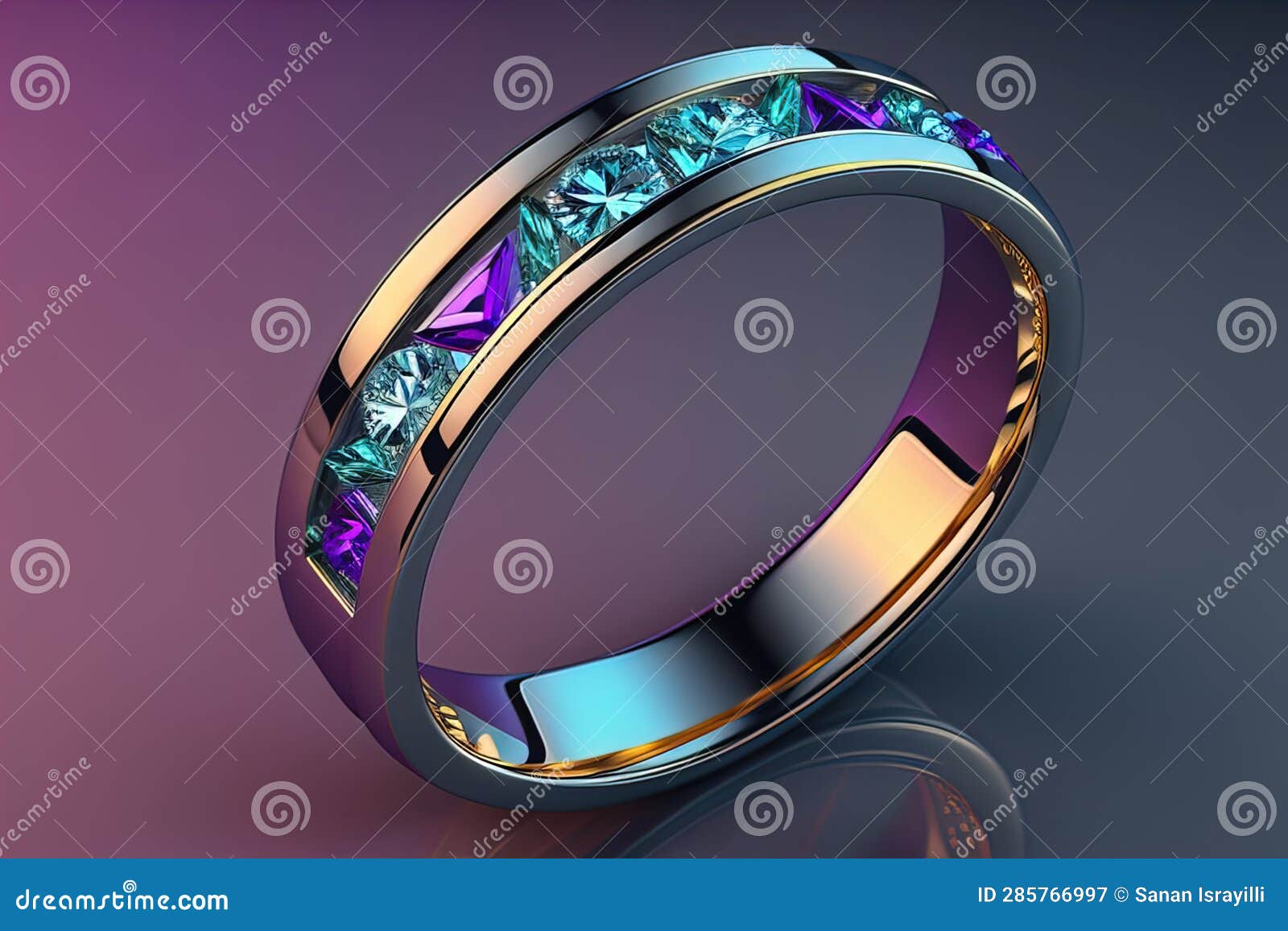 Wedding Ring with Diamonds on a Solid Color Background. Jewelry Stock ...